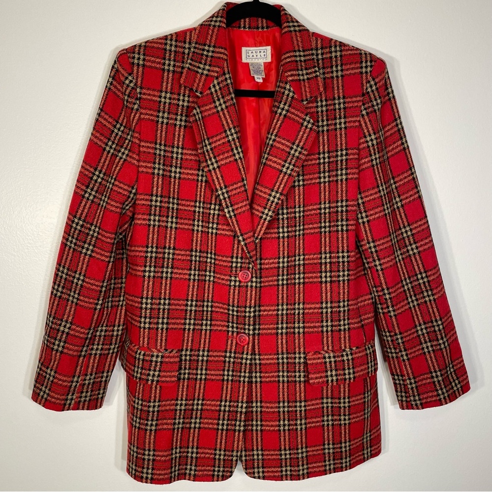 Vintage Laura Gayle Classics Red Plaid Wool Blend Bla… - Gem